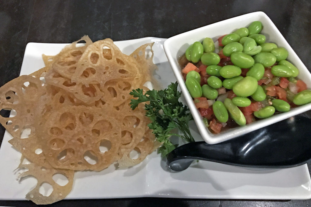 Lotus chips and edamame salsa, a fun starter at Hiko-A-Mon ...